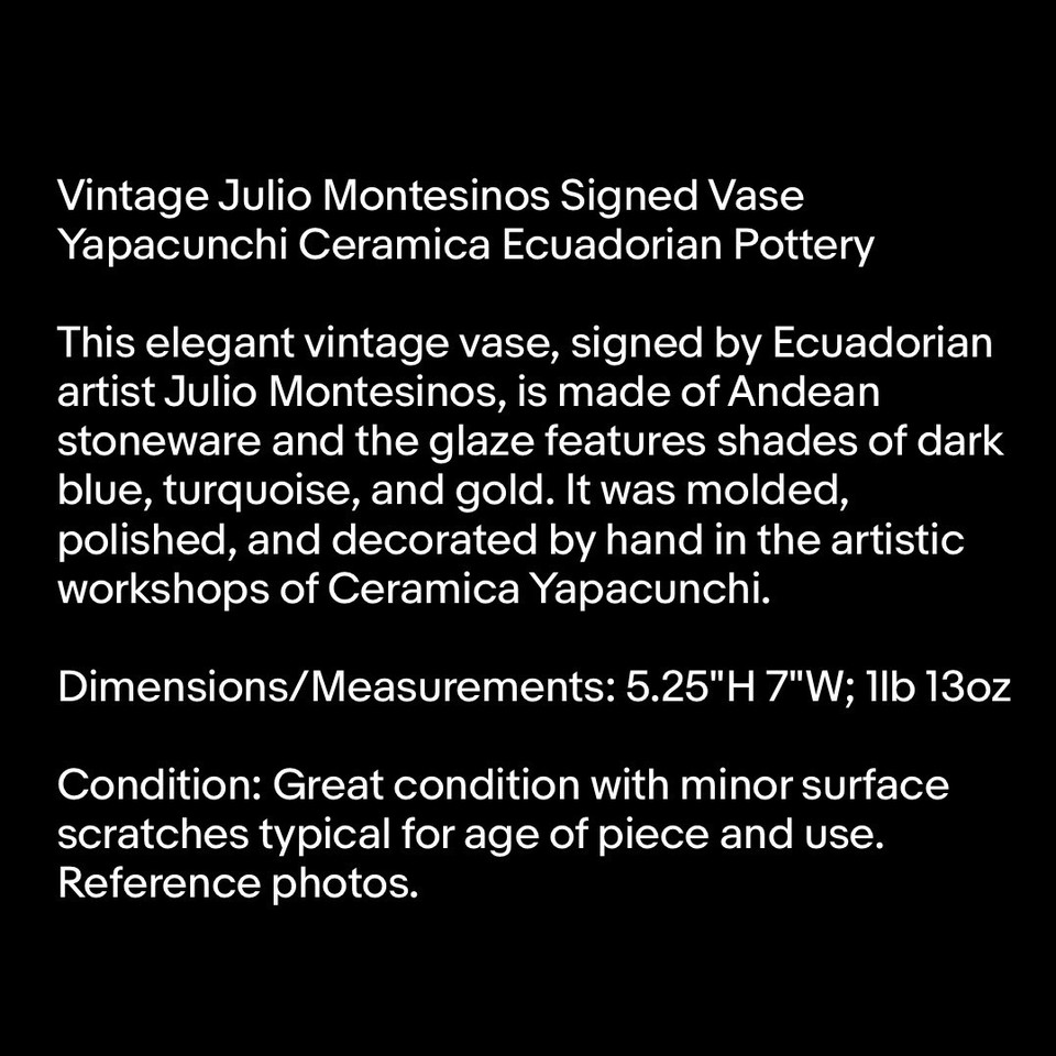 Vintage Julio Montesinos Signed Vase Yapacunchi Ceramica Ecuadorian ...