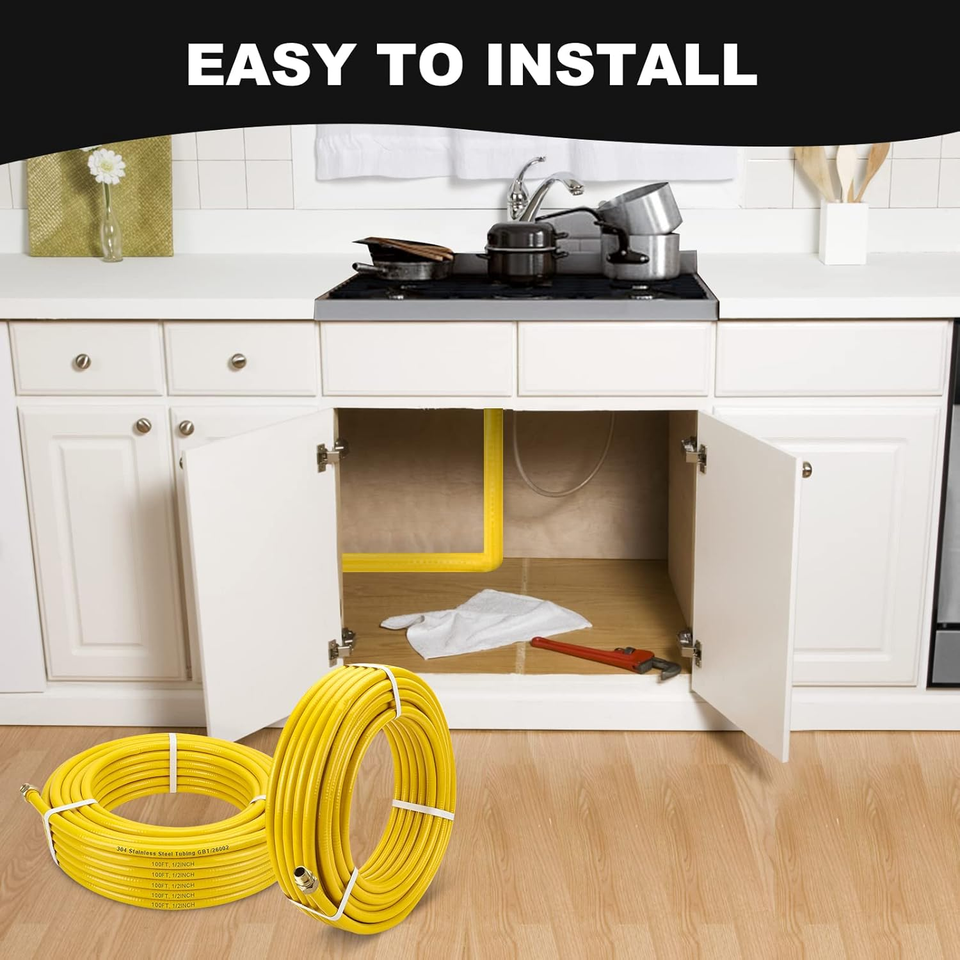 100FT 1/2" CSST Flexible Gas Line Kit with 2 Male Adapters for Stove ...