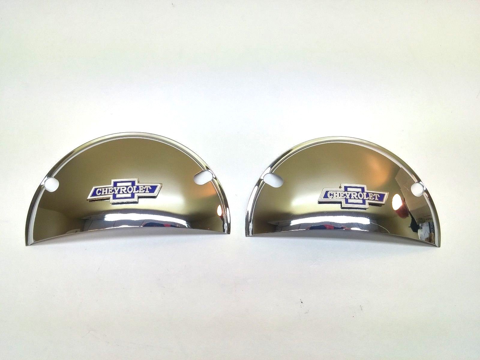 1958-1970 Chevrolet Headlight Headlamp Half Moon Chrome Covers Bowtie 5 ...