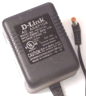 D-Link AD-071AL AC Power Supply Adapter Output 7.5V DC 1A for Modem ...