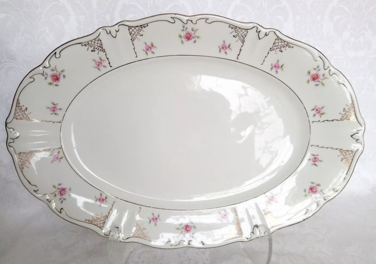 WINTERLING CHINA BAVARIA GERMANY WILD ROSE SERVING PLATTER PINK ROSES ...