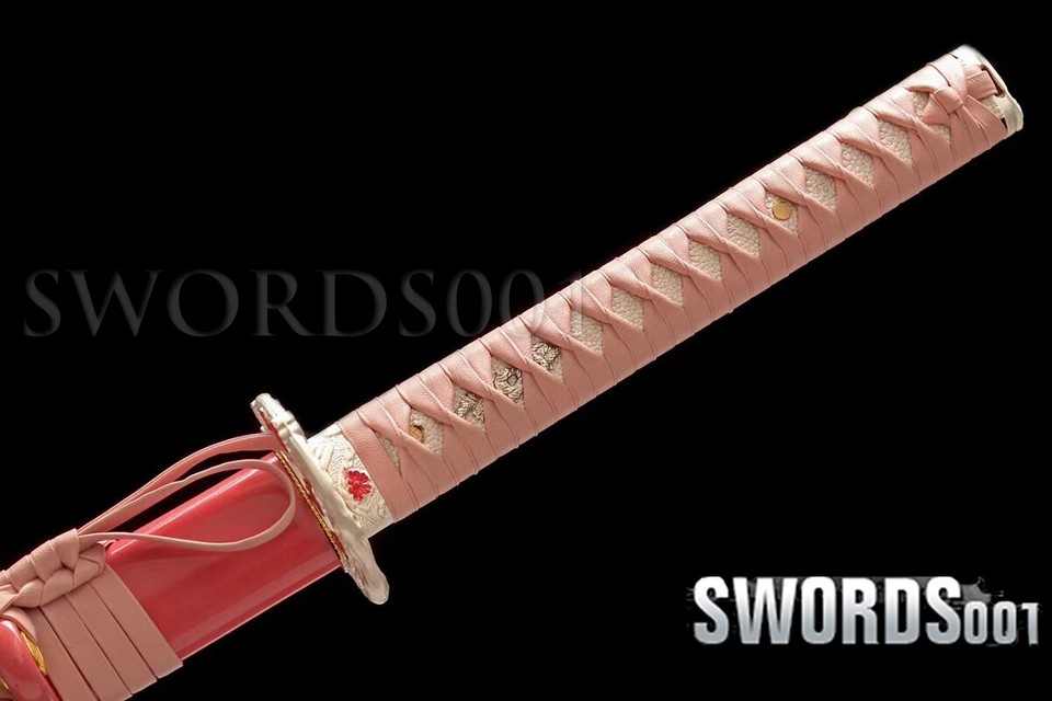 Adorable Pink Sword Japanese Samurai Katana Clay Tempered T10 Steel ...