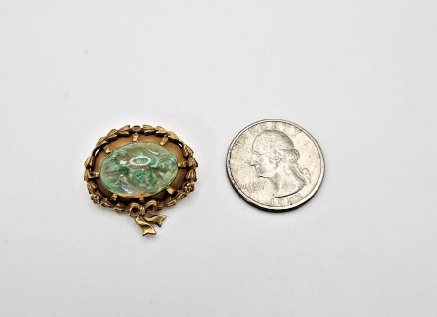 Antique Victorian PSCO signed Circle Pin Brooch Gold tone green stone ...