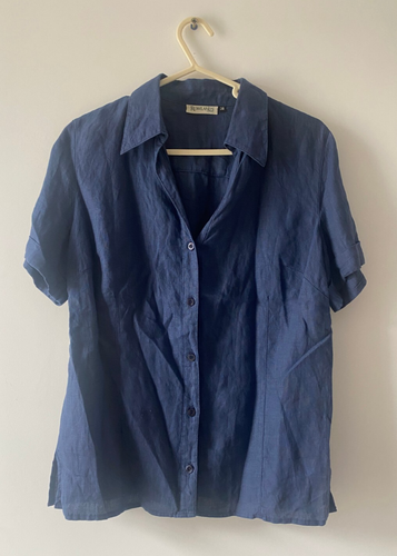 Rowland's Clothing Short Sleeve Shirt Blouse | Blue Navy | Linen ...