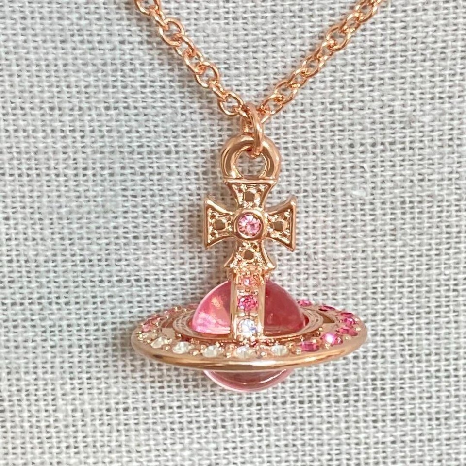 Vivienne Westwood Tiny Orb Necklace Pendant Pink Gold Top 2.0cm with ...