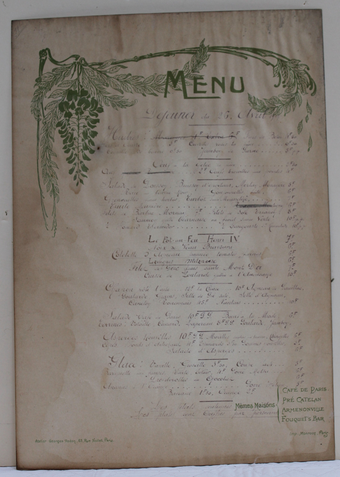 GEORGES REDON COLOR LITHOGRAPHS ON MENUS, 1918 | eBay