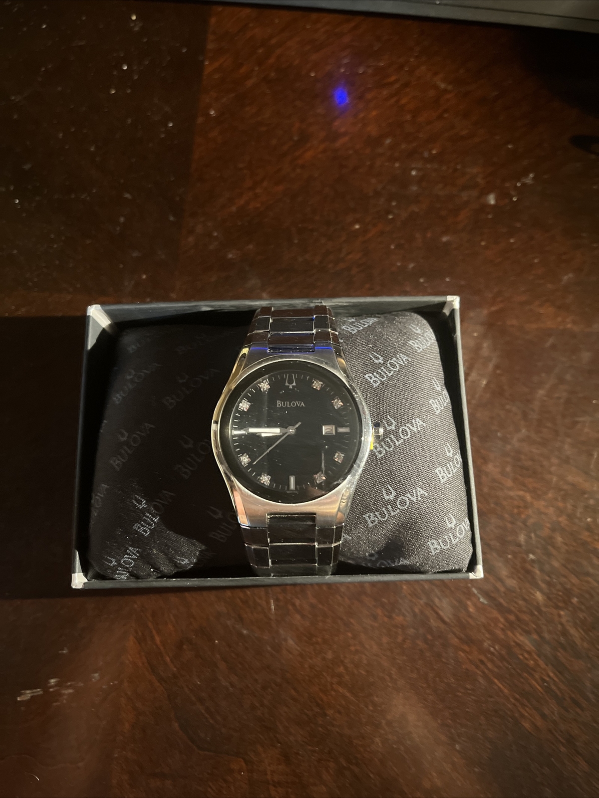 *NEW* Bulova 96D104 Black Dial 8 Diamonds Stainless Steel Men's Watch ...