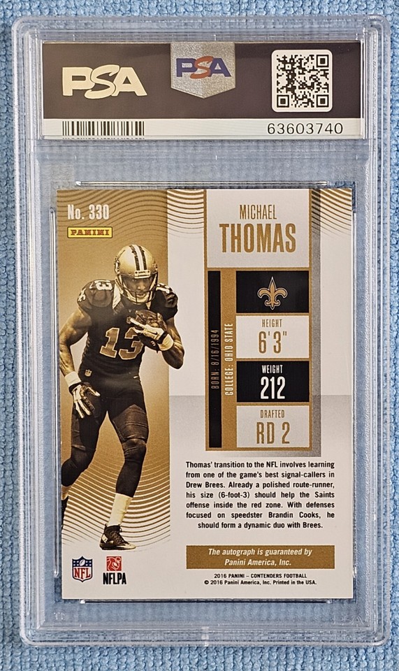 2016 Panini Contenders Michael Thomas Rookie Ticket Autograph #330 PSA ...