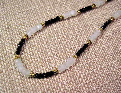 Gorgeous Fancy 17" Gold Plated 50cttw Black Spinel & Moonstone Necklace ...