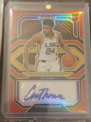CAM THOMAS Autograph /49 Rookie Card red prizm Penmanship Auto numbered ...