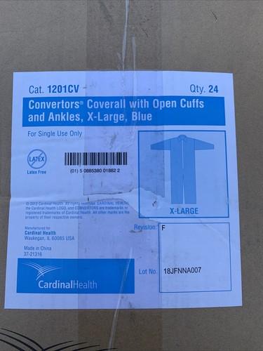 Case of 24, Cardinal Health 1201cv, Coverall, Open Cuffs And Ankle X ...