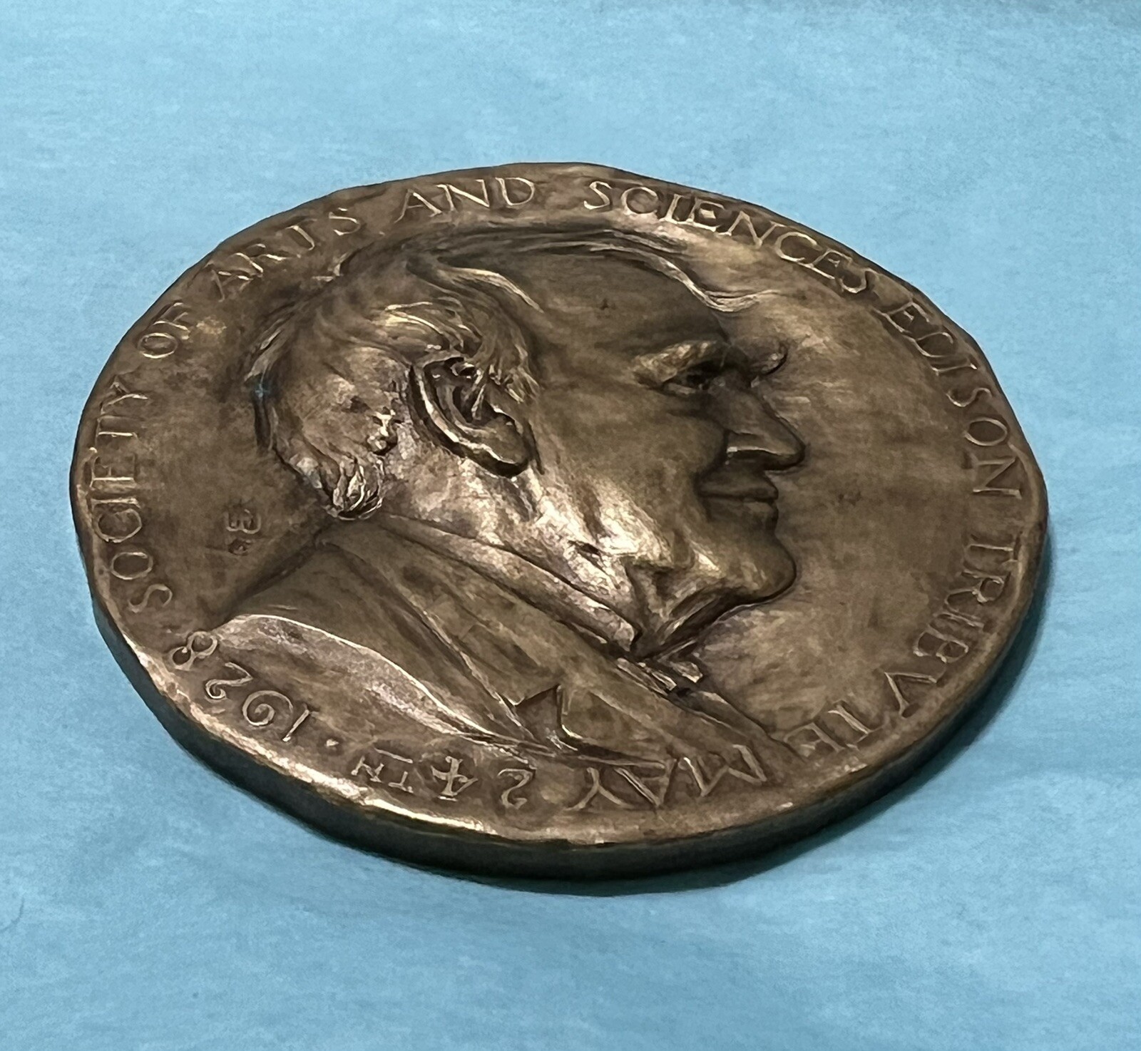 THOMAS EDISON MEDAL 1928 BRONZE EDISON TRIBUTE SOCIETY OF ARTS AND ...