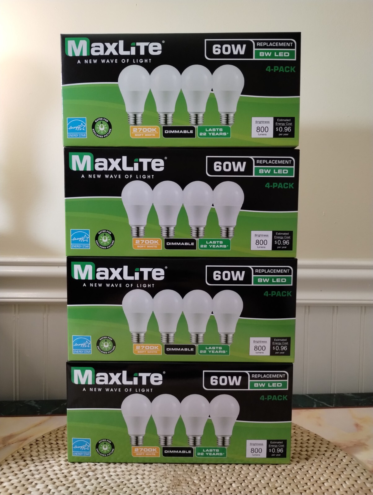 16 Bulbs - MaxLite Dimmable LED 8W Soft White 2700K A19 60W Light Bulbs ...