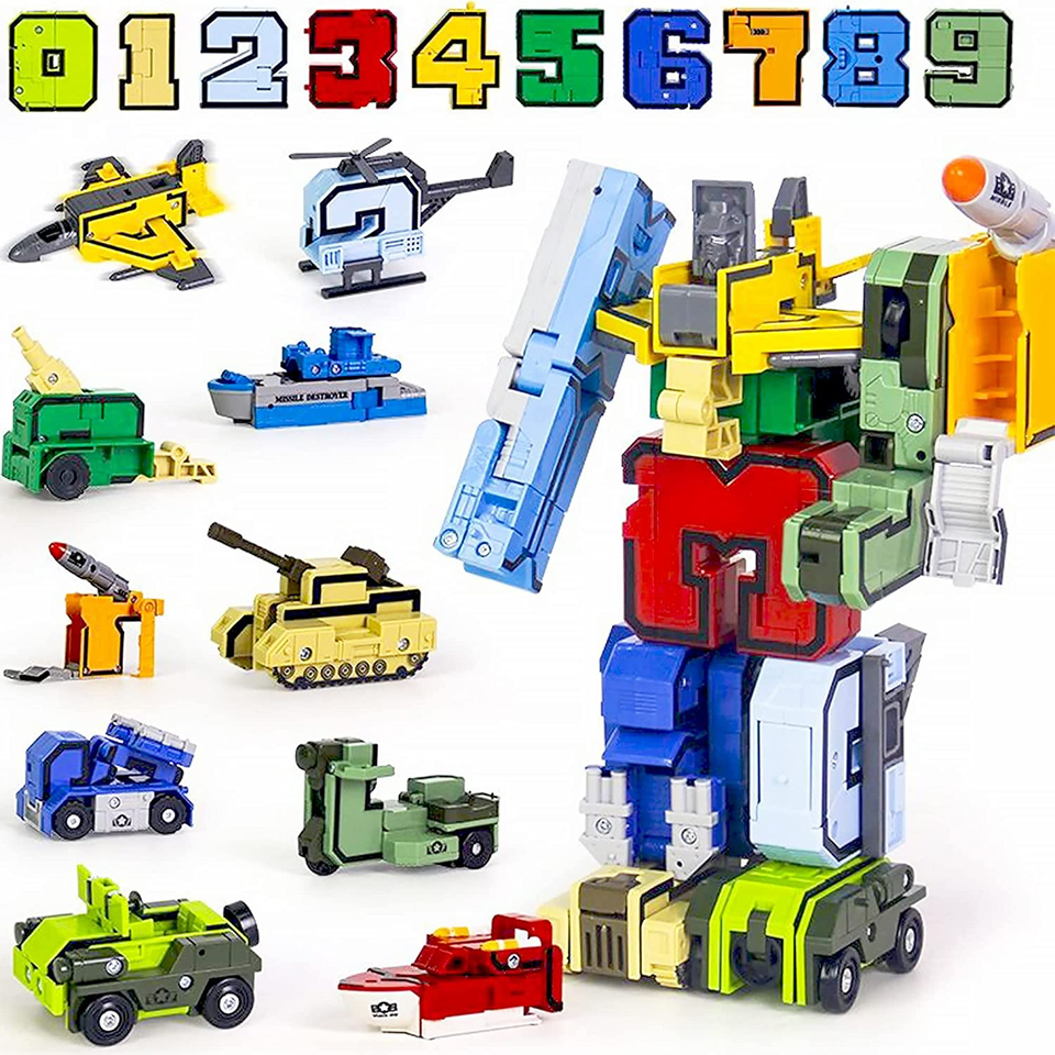 10 Pcs Number Robots Toy Set Transformation Blocks Creative Assembling ...