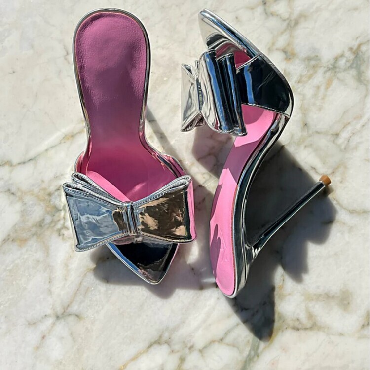 Women's 2023 Fashion Open Toe Bowtie Stiletto Heel Slipper Sandal Mule ...