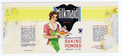 Milkmaid Baking Powder can label NRA Milkmaid Product St. Louis MO #92 ...