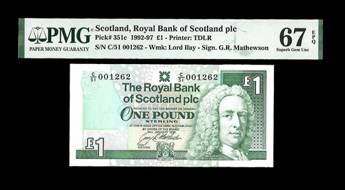 Scotland 1 Pound 1992 PMG 67 EPQ Banknote | eBay