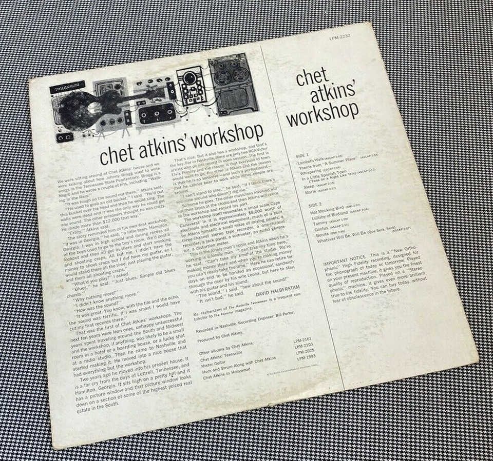 CHET ATKINS - CHET ATKINS' WORKSHOP - 1961 VINYL LP (TB-224) | eBay