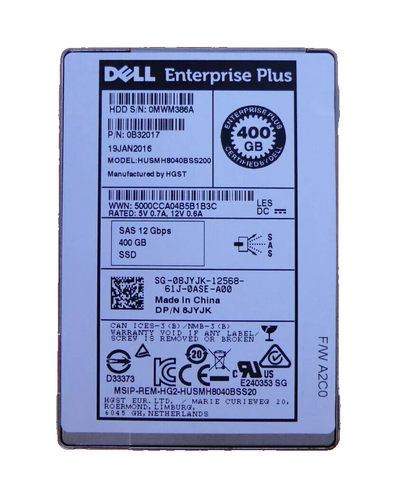 Genuine Dell Enterprise Plus 400GB 12 Gbps 2.5" SAS SSD HUSMH8040BSS200 ...