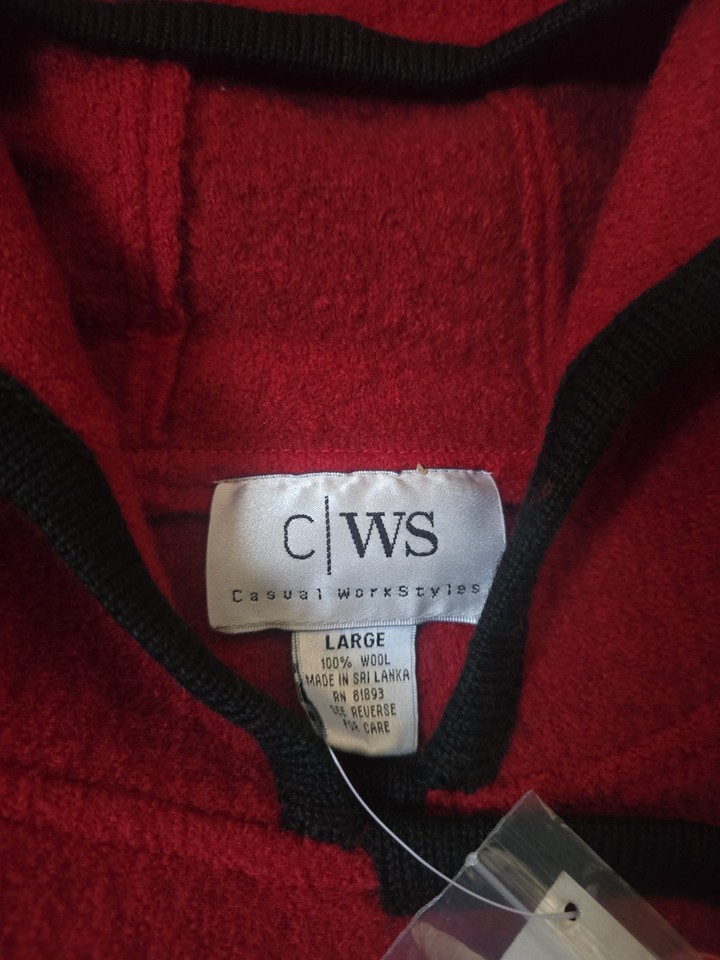 Vintage CWS Casual Red Hooded Double Breasted 100% Wool Coat Jacket ...