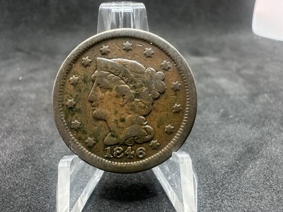 1846 Small Date Braided Hair Large Cent VERY FINE VF Coin GREAT SPOT ...