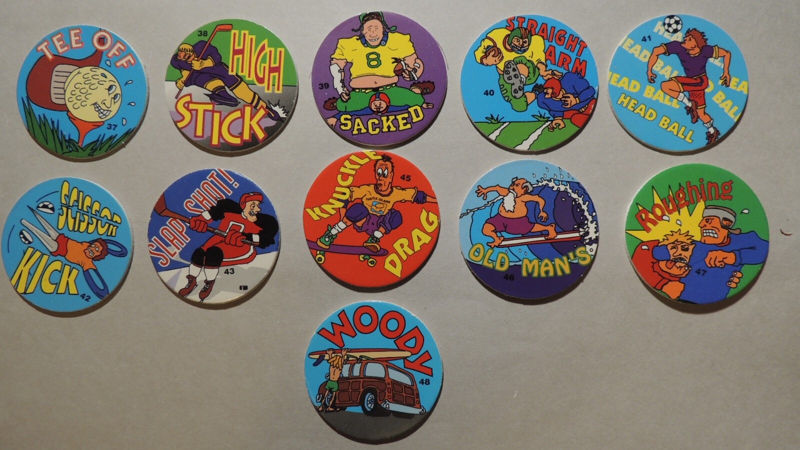 POG MILK CAPS COMPLETE SET 48 SLAMMING JETTY EDDIE GRUNGER SPORTS COMIC ...
