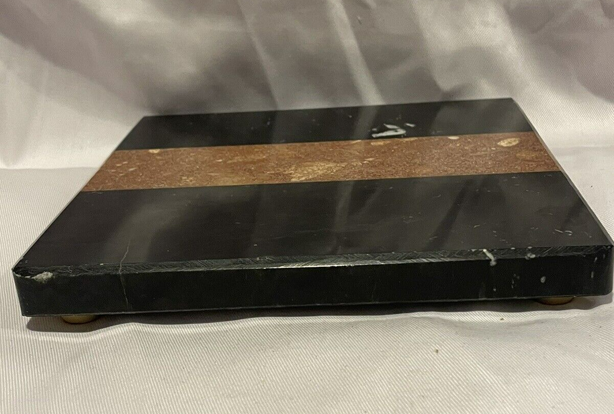 Granite natural stone trivet square natural edge black red rubber feet ...