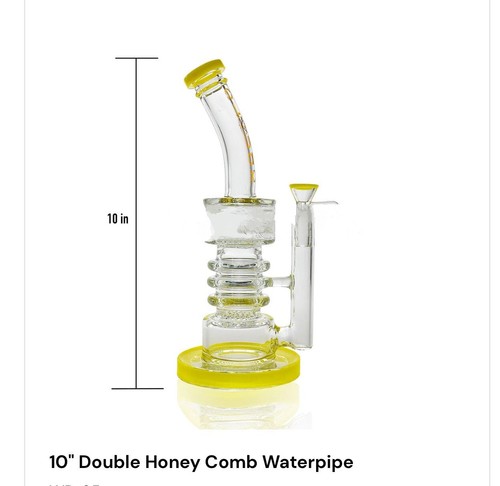 10" Yellow Cali Cloudx |Tobacco Smoking Glass Double Honeycomb Perc ...