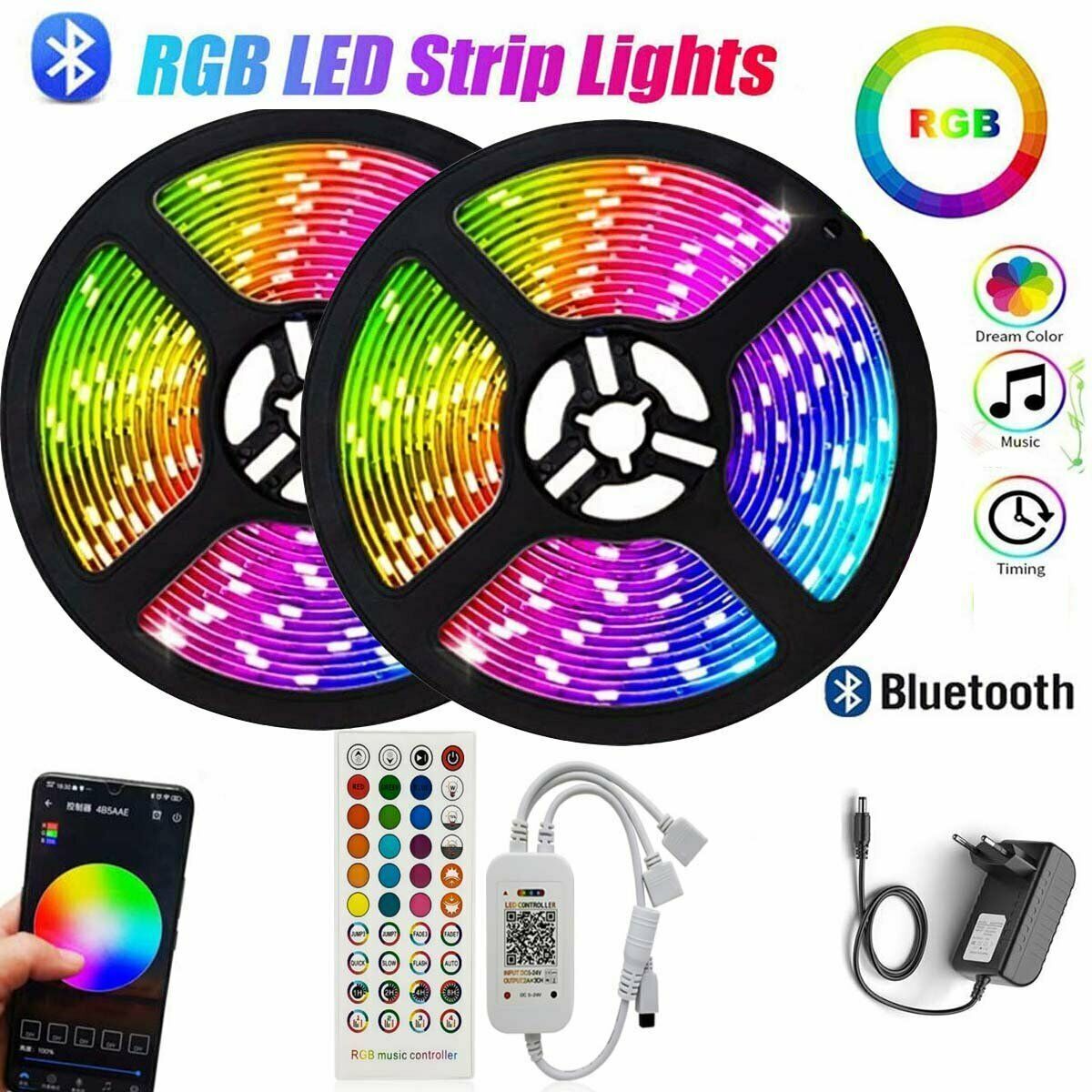 32ft 16ft LED Light Strip 5050 RGB Bluetooth Color Change Remote for ...