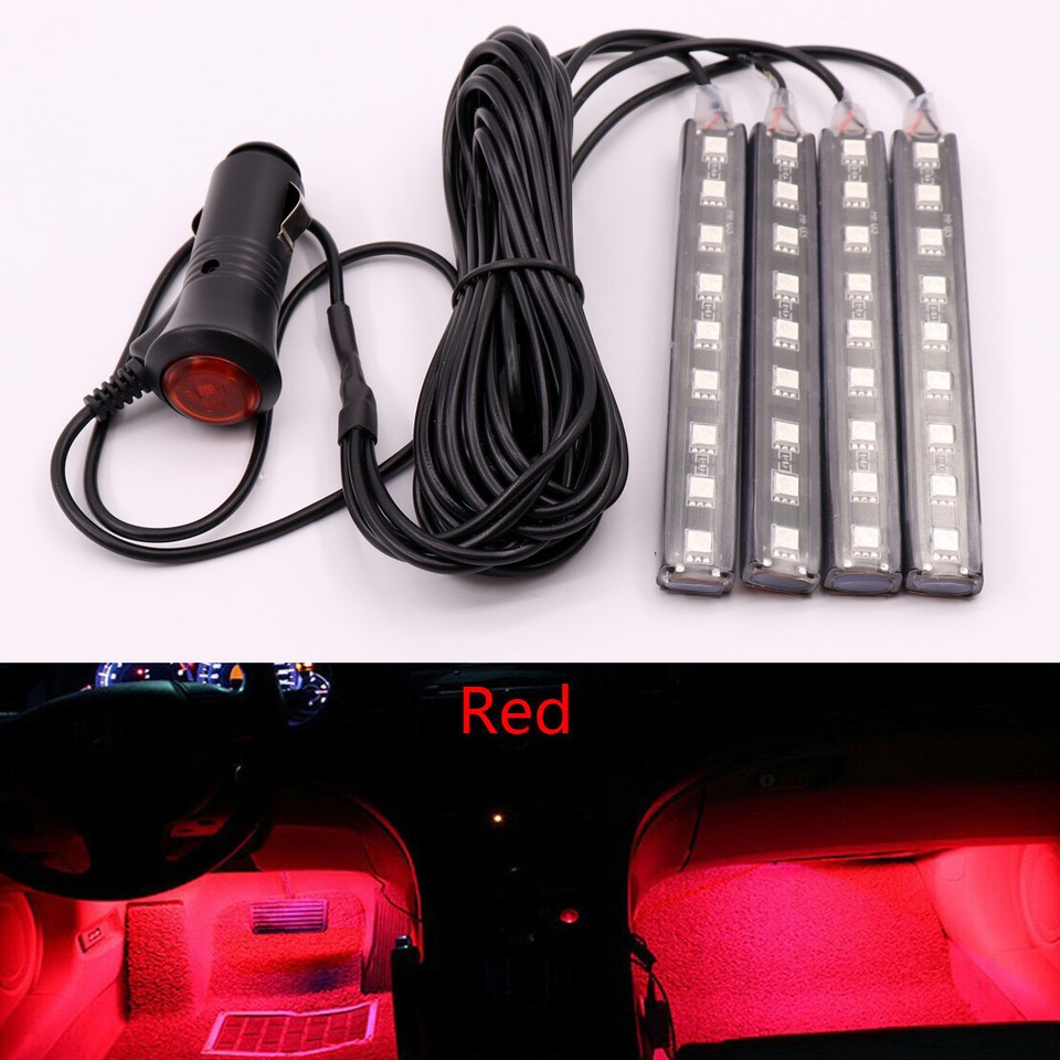 Red 9 LED Charge Car Decorative Light Lamps Car Interior Accessories ...