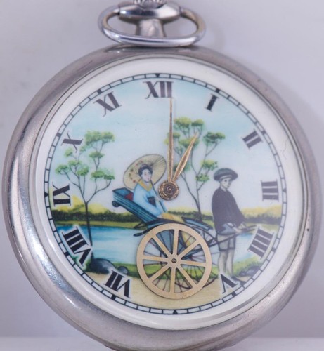 Antique Longinnes Pocket Watch-Automaton Chinese Rickshaw Fancy Enamel ...