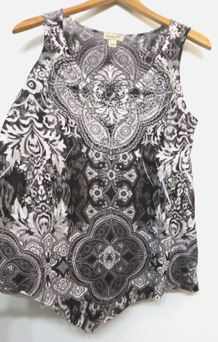 One World Shirt Womens Petite Large Tank Top Black White Pattern ...