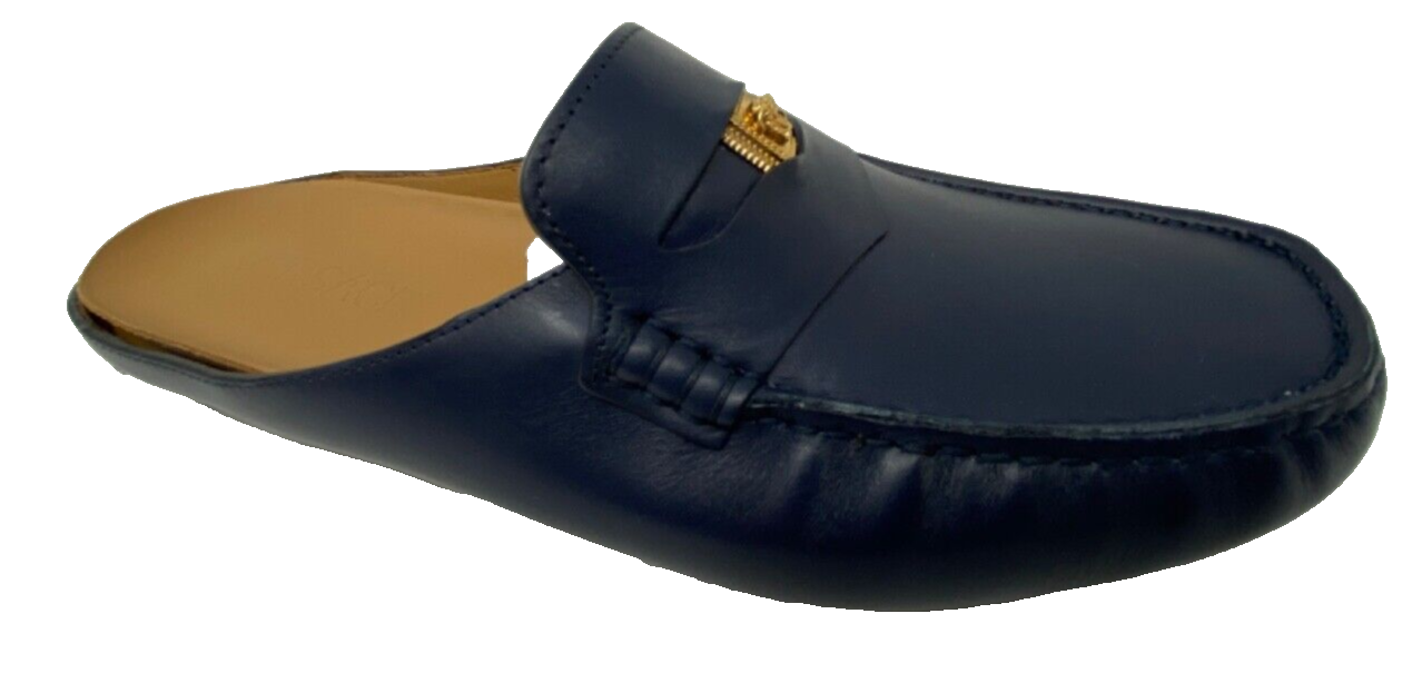 Versace Medusa Biggie Driver Mules Navy Blue Leather $625 Size 9.5 / 42 ...