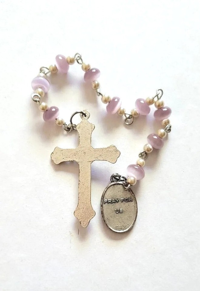 Catholic Pink Bead Rosary Cross Religious Pendant Medal Elegant vtg ...