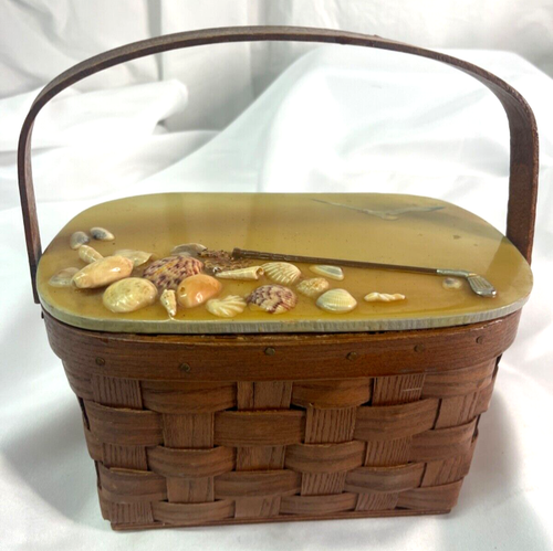 Vintage Custom Basket Weave Purse 8"Wx6"Tx4"D Epoxy Shells, Golf club ...