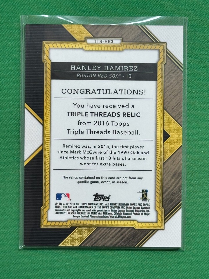 2016 Topps Triple Threads Baseball Hanley Ramirez #TTR-HR3 Relics ...