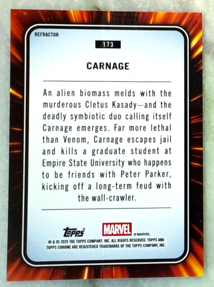 Carnage 2025 Topps Chrome Marvel Refractor Card-#173 "Let There Be ...