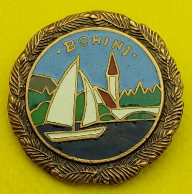 BOHINJ - Church bridge river coat of arms, blazon Slovenia vintage BIG ...