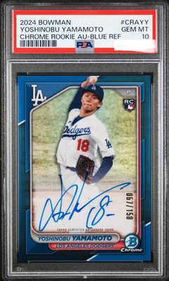 2024 Bowman Yoshinobu Yamamoto Chrome Rookie Blue Auto #/150 PSA 10 Gem ...