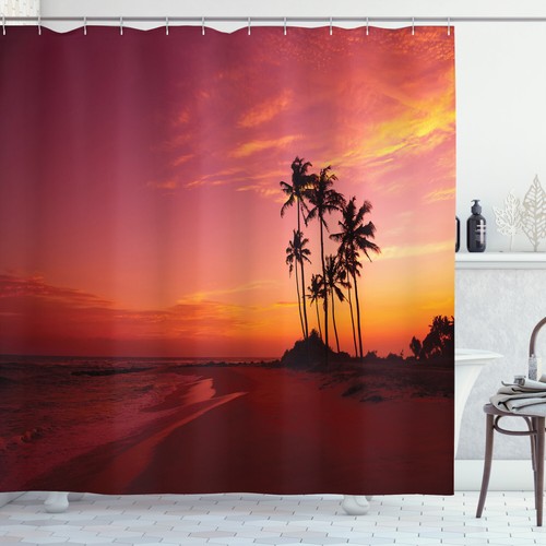 Red Shower Curtain Hawaii Style Palm Trees Print for Bathroom | eBay