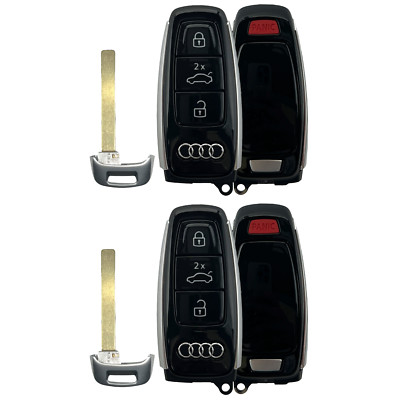 2 Oem Audi Smart Key Fob Remote Transmitter Keyless + Uncut Key Insert ...