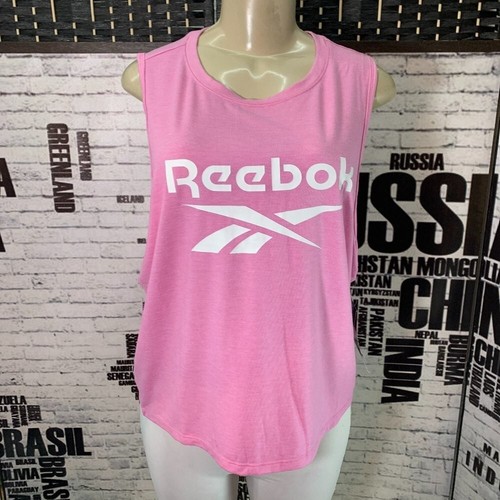 Reebok L Moonlight Mauve Heather logo Crew Neck Cut-Out Back Muscle Tee ...