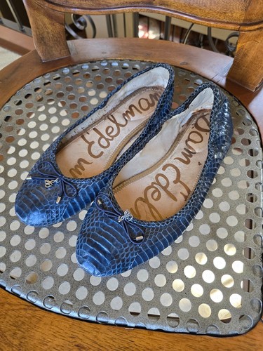Sam Edelman 8 M Python Snake skin Women flat reptile shoes blue ballet ...
