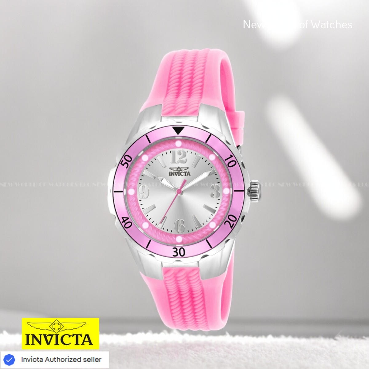 Invicta Women's Angel 38mm Silver Dial Pink Silicone Band Quartz Watch ...