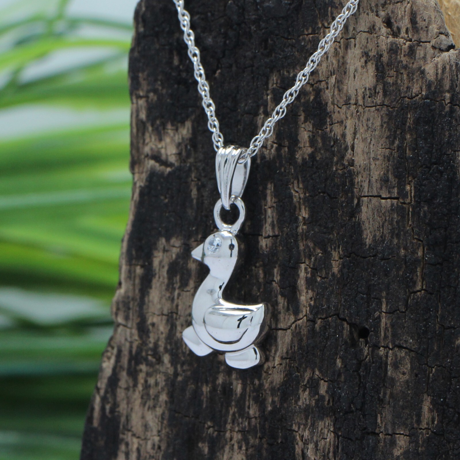 Natural Round Diamond Accents Duck Pendant 18" Necklace 10K White Gold ...