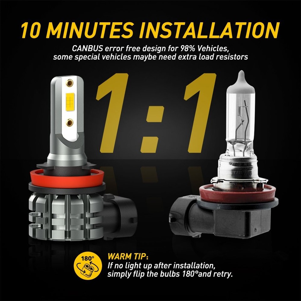 AUXITO 2X Yellow LED Bulb Kit H11 H8 H9 3000K Fog Light Bulbs Noiseless ...