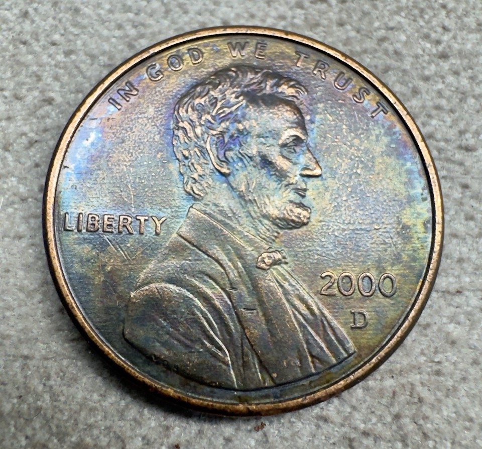Rainbow Toned 2000 D Lincoln Memorial Cent Blue Gold Copper Penny | eBay