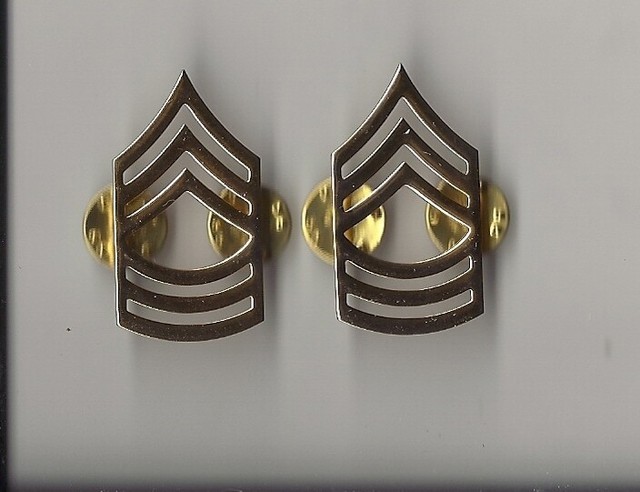 Pair of Metal Master Sergeant SGT Rank Insignia badges Brass gold ...