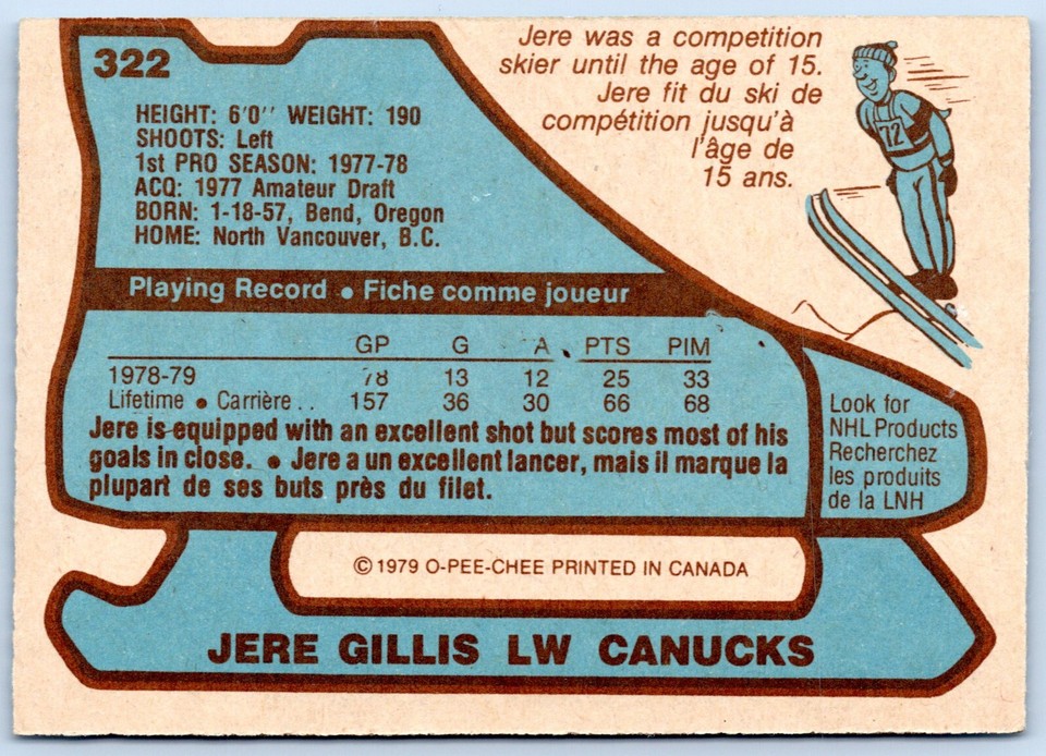 JERE GILLIS 1979-80 O-PEE-CHEE 79-80 NO 322 NRMINT+ 31511 | eBay