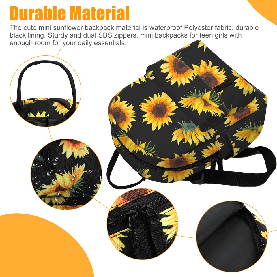Waterproof Sunflower Backpack Women Purse Shoulder Rucksack Travel Bag ...